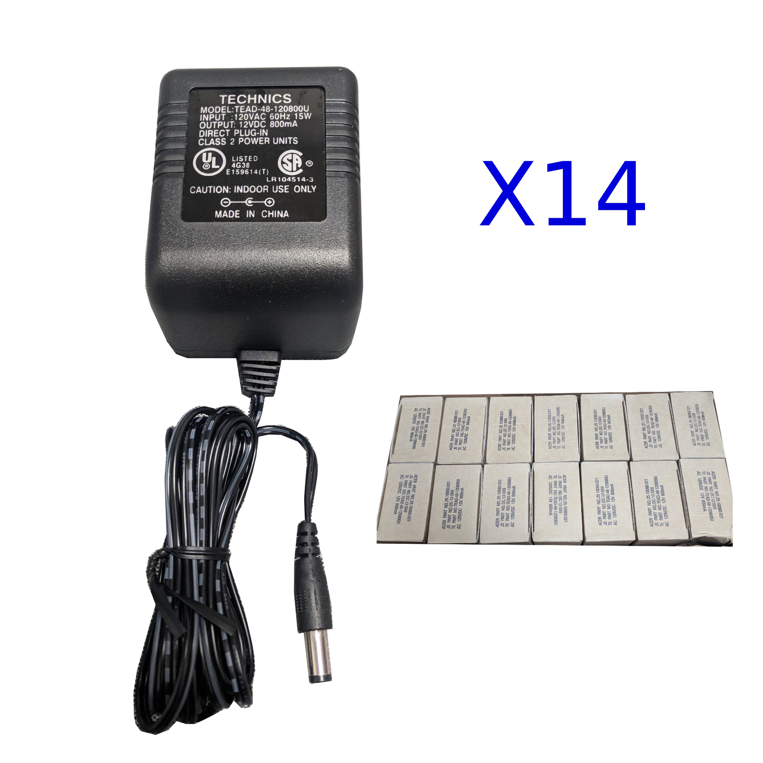 Box of 14 110AC to 12V DC Power Adapters 5.5x2.5mm 6ft Cord US Plug ...